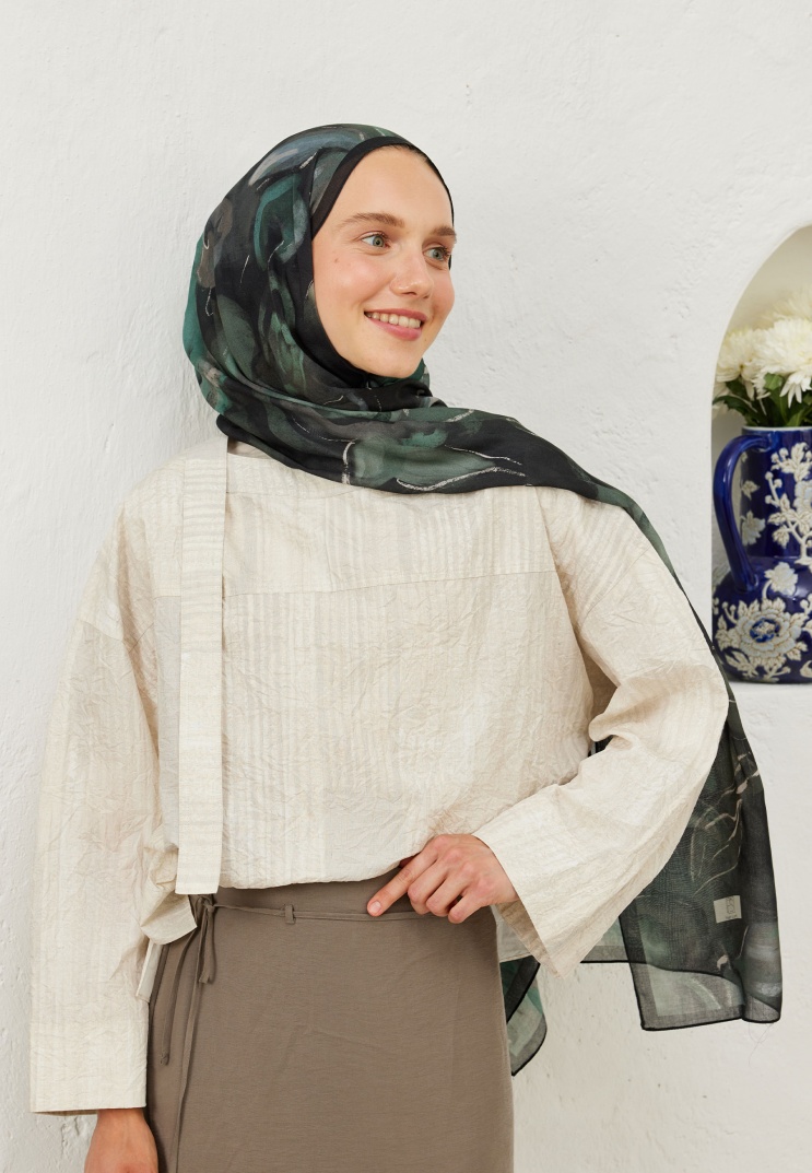 SİYAH Fresh Scarfs Dark Garden Desen Rami Şal